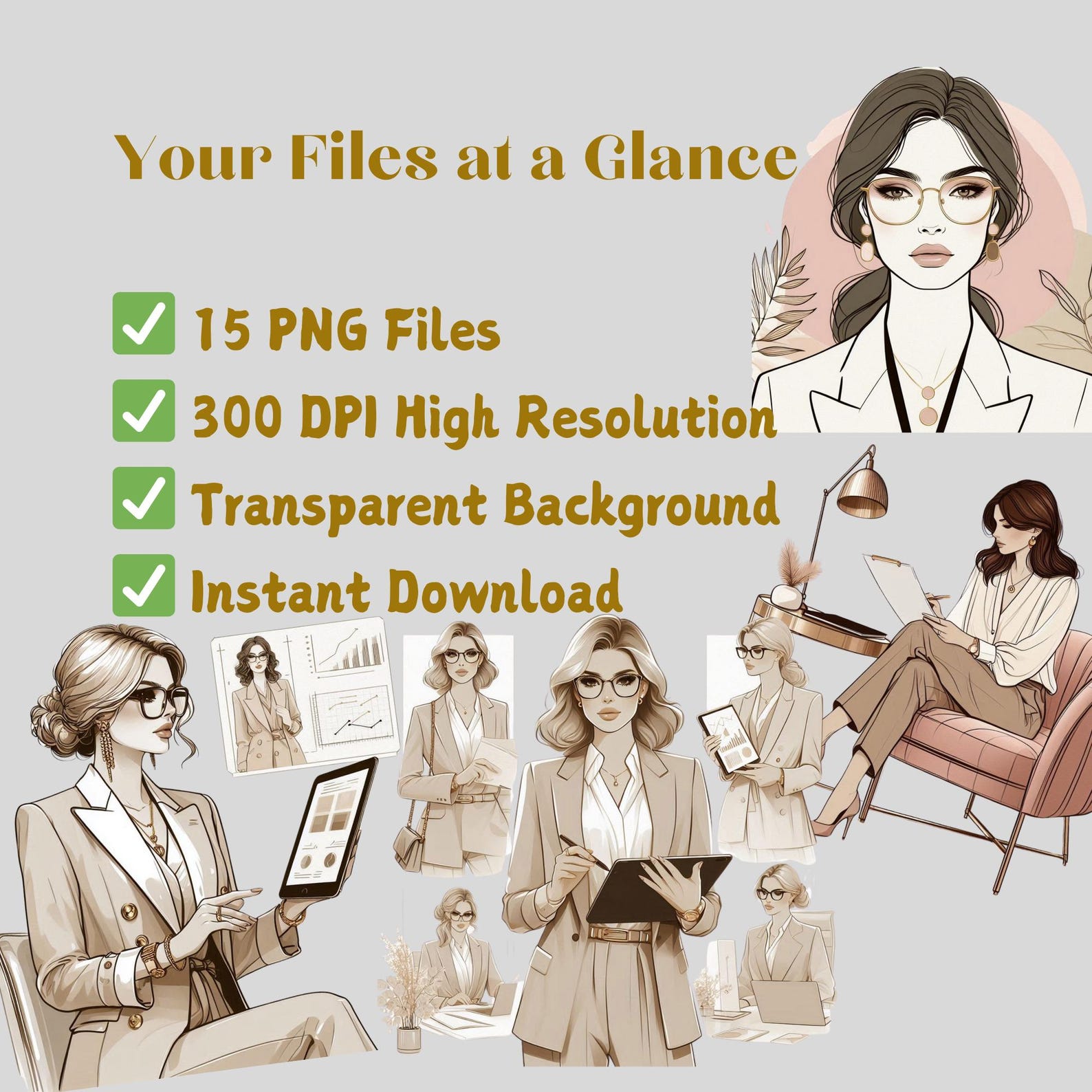 Female CEO Clipart Bundle: Office Chic PNG Graphics (digital Download ...
