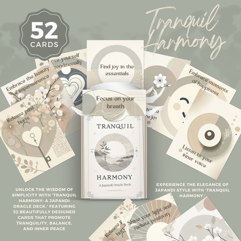 Tranquil Harmony: Japandi Oracle Deck - 52 Card Set, PDF Guidebook ...