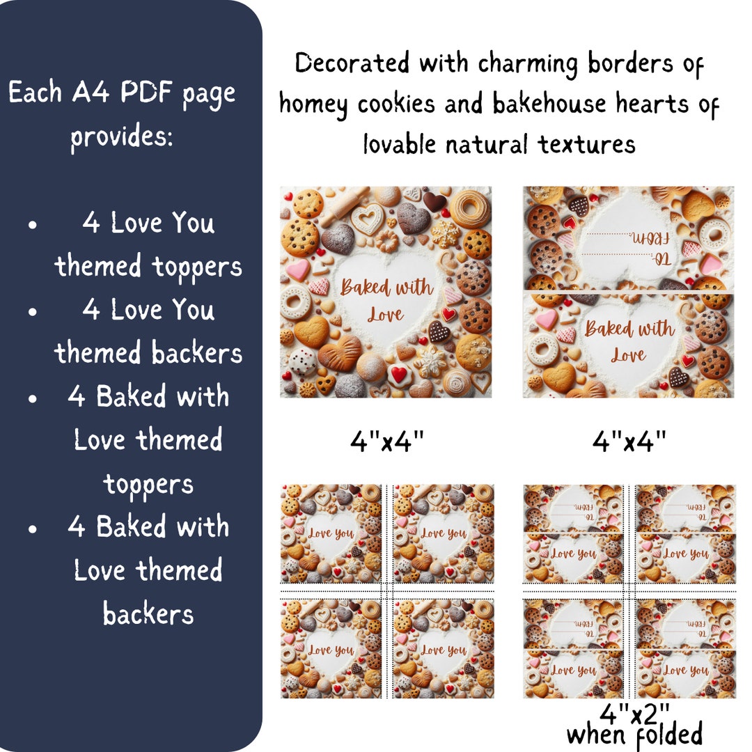 Cookie Bag Toppers Backers Tags Printables Heart Shapes Love Words PDF ...