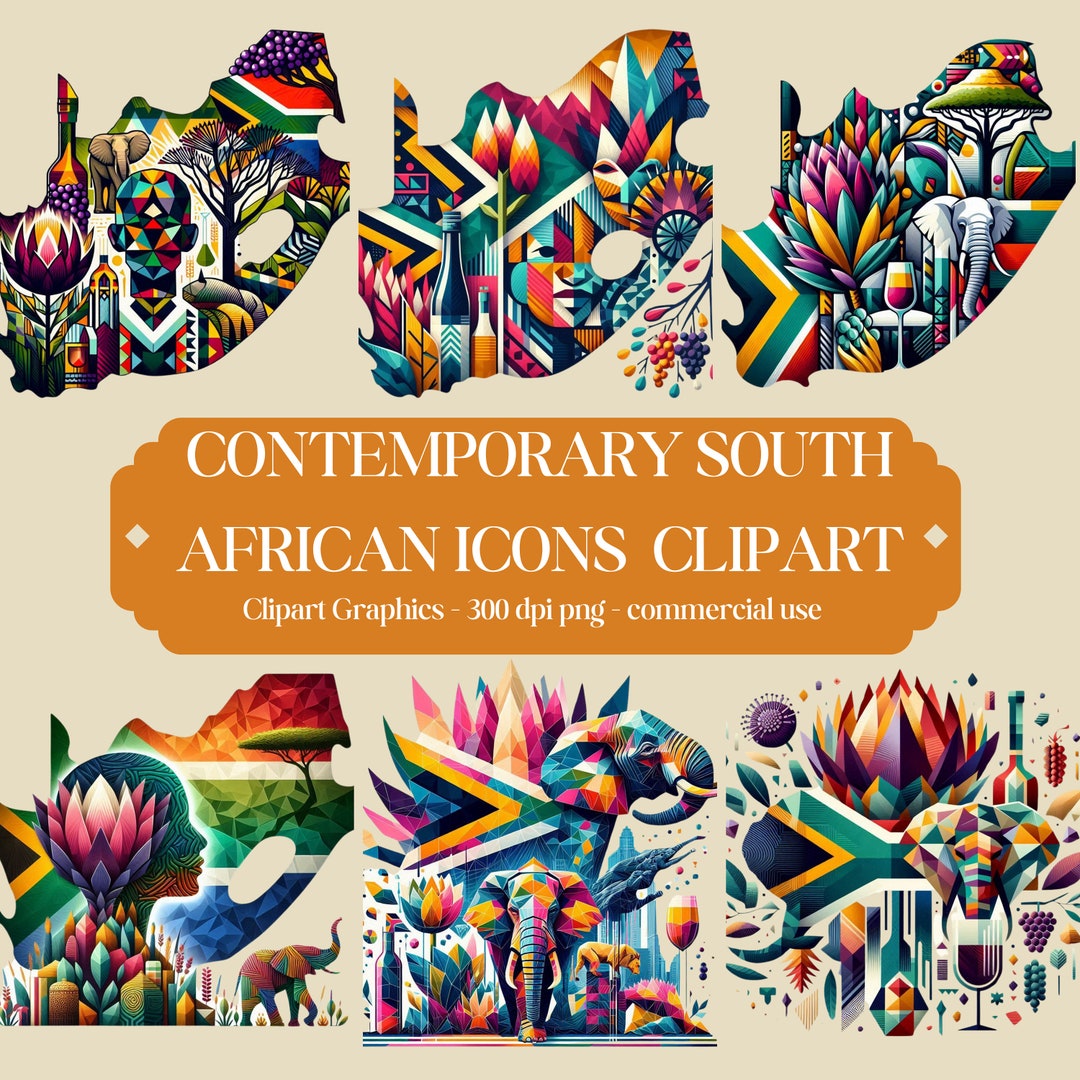 Modern South African Icons PNG Bundle | Abstract Protea Table Mountain ...