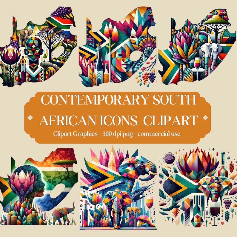 Modern South African Icons PNG Bundle | Abstract Protea Table Mountain ...
