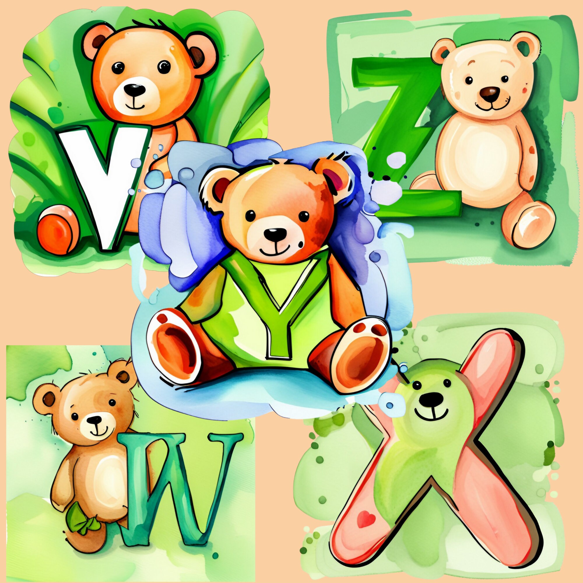 Pastel Teddy Bear Alphabet Clipart: Whimsy ABC Delight Bundle - Etsy