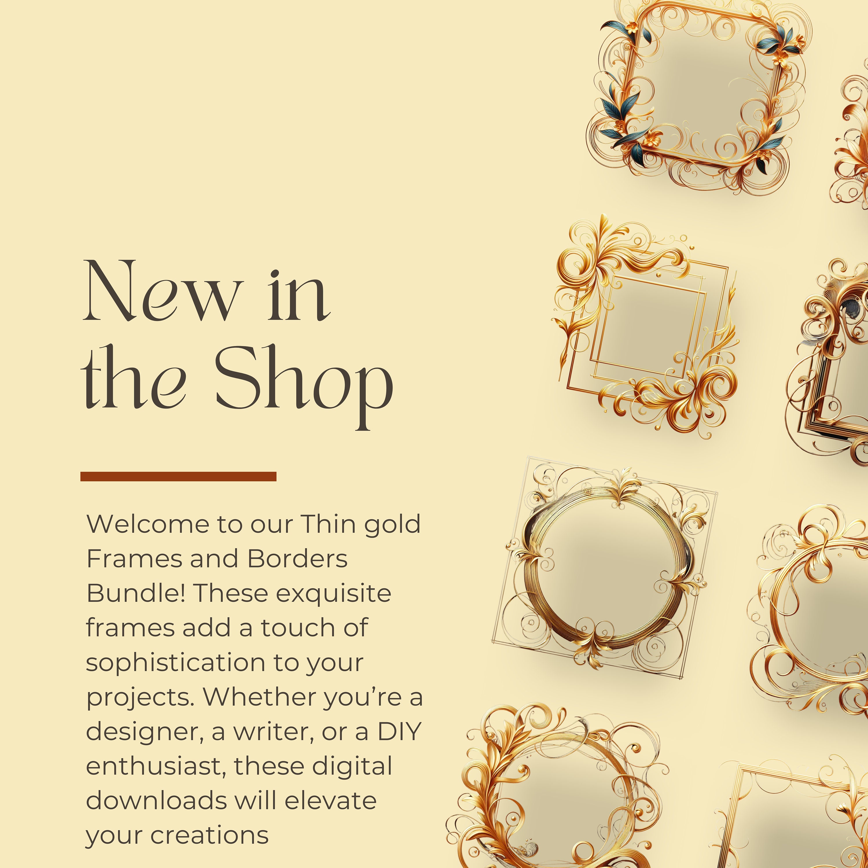 Thin Gold Frames - 8 Digital Downloads 8 High-resolution Clipart Images ...