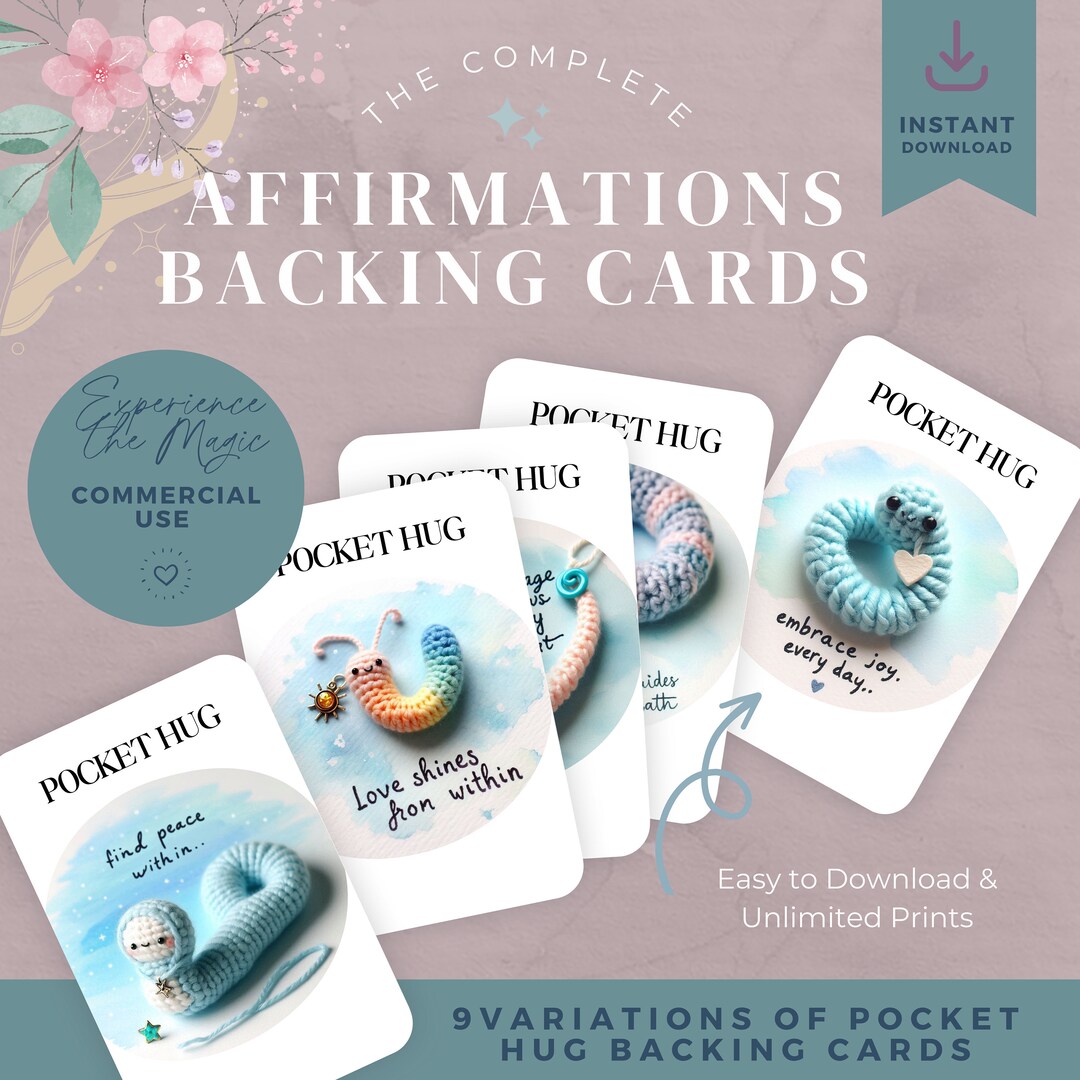 Pocket Hug Card Affirmations Backing Cards Bundle - 9 Unique Designs ...