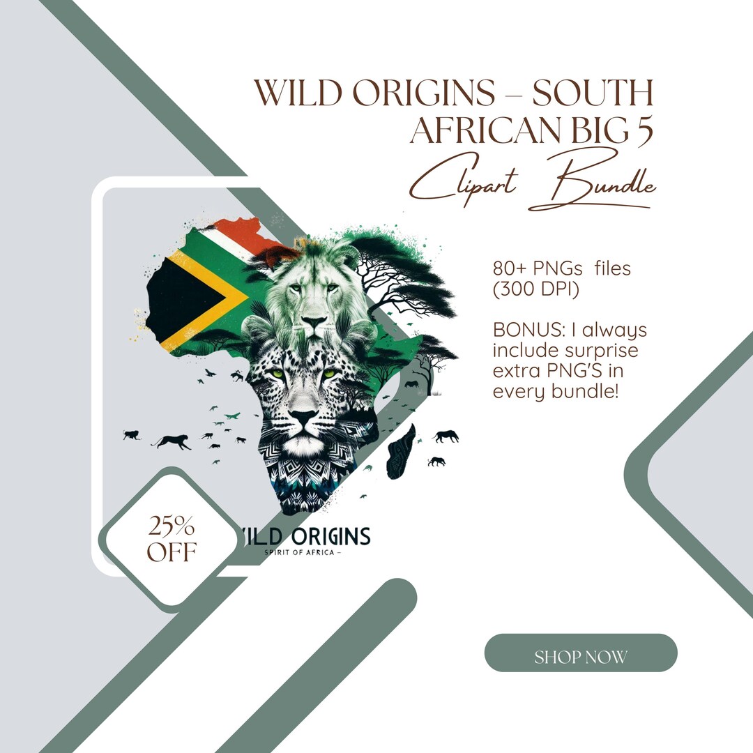 South African Big 5 Clipart Mega Bundle 80 Pngs | African Art, Safari ...