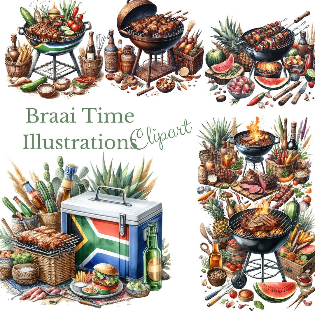 Braai Time Illustrations - 14 BBQ Clipart Pngs - Digital Download ...