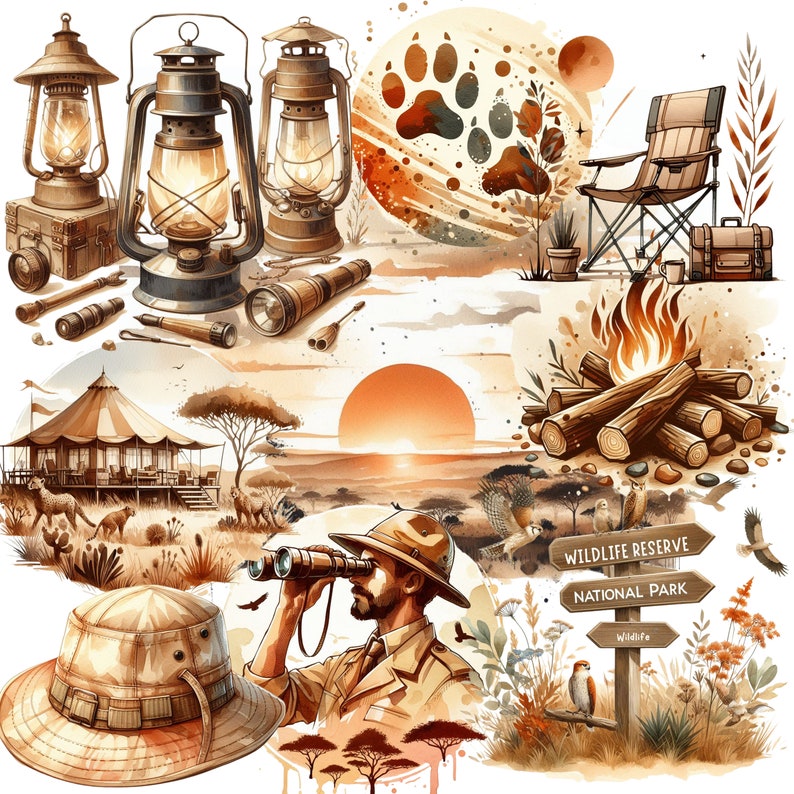 Safari Adventure Clipart Essentials Pack - 24 High-resolution Pngs ...