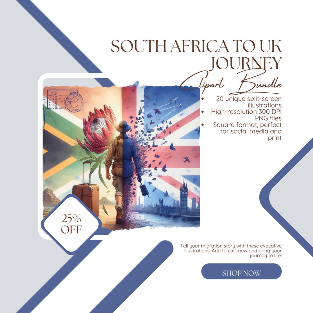 South Africa UK Migration PNG | Watercolor Emigration Art | Safari to ...