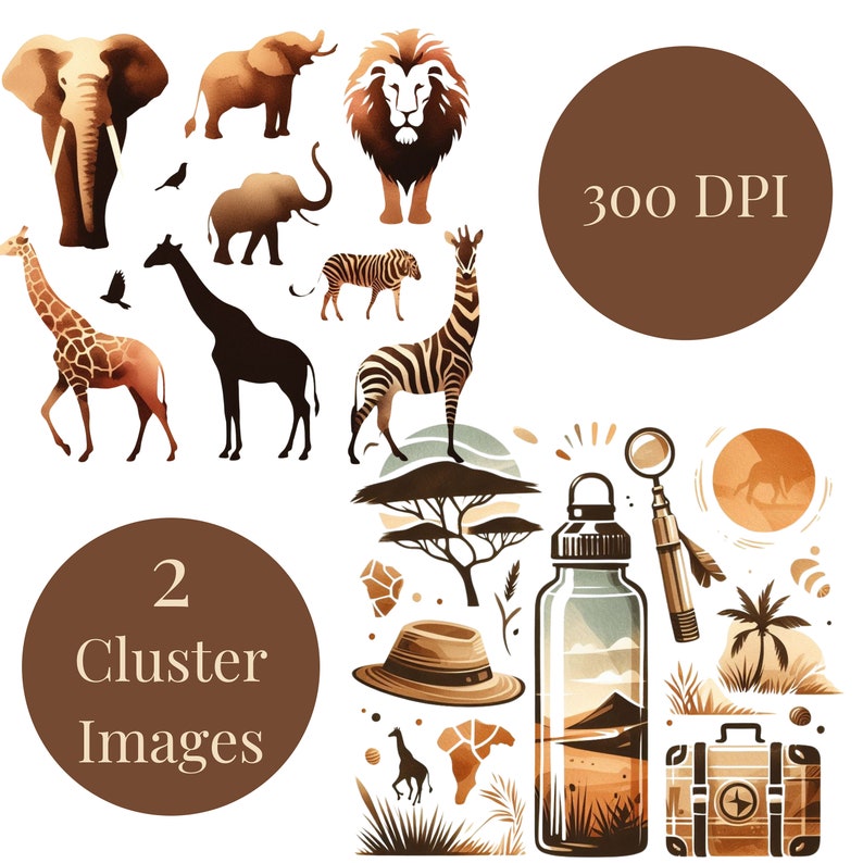 Safari Adventure Clipart Essentials Pack - 24 High-resolution Pngs ...