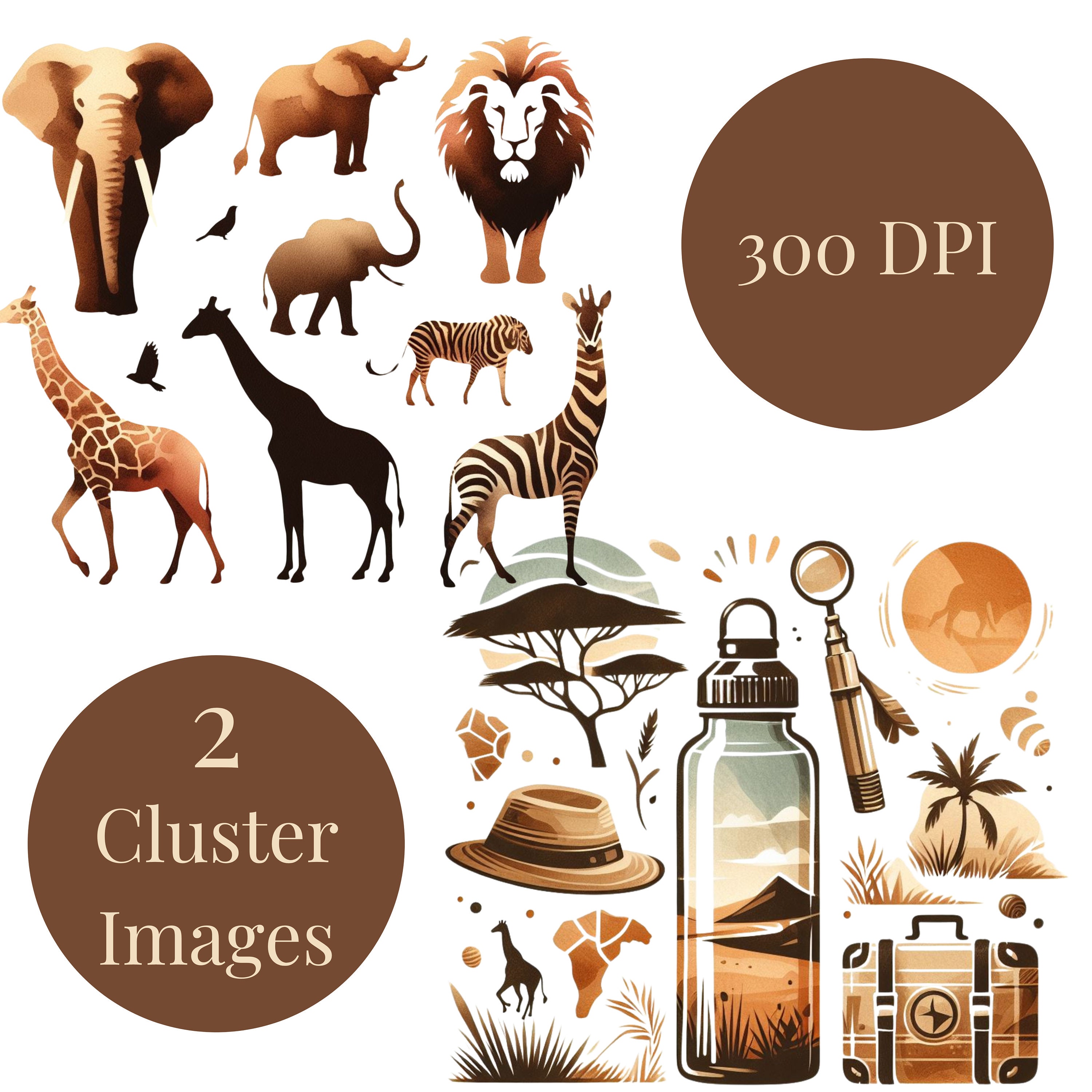 Safari Adventure Clipart Essentials Pack - 24 High-resolution Pngs ...
