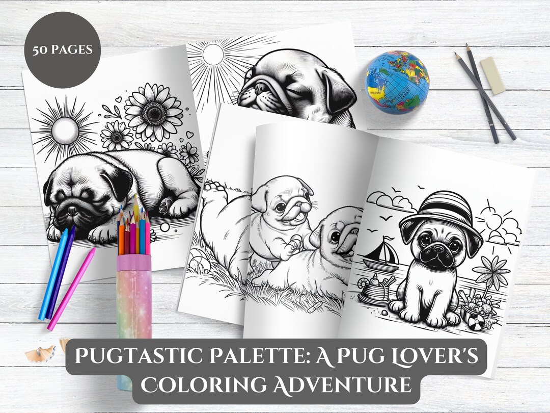 Coloring Pages of Pugs Pugtastic Palette: Digital Pug Coloring Book ...