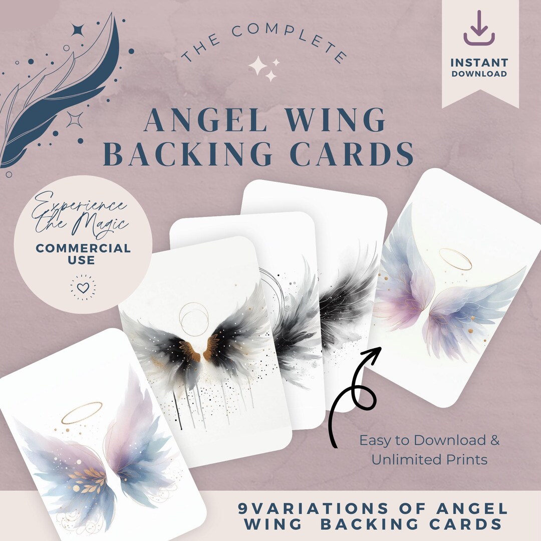 Angel Wing Backing Cards | Printable Minimalist Design | Black White ...
