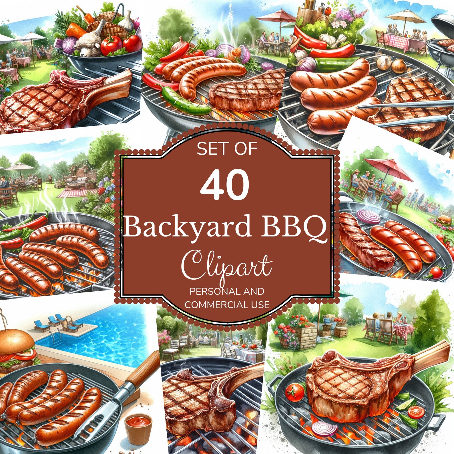 Backyard BBQ Party Clip Art - 30 Summer PNG Graphics - Swimming Pool ...
