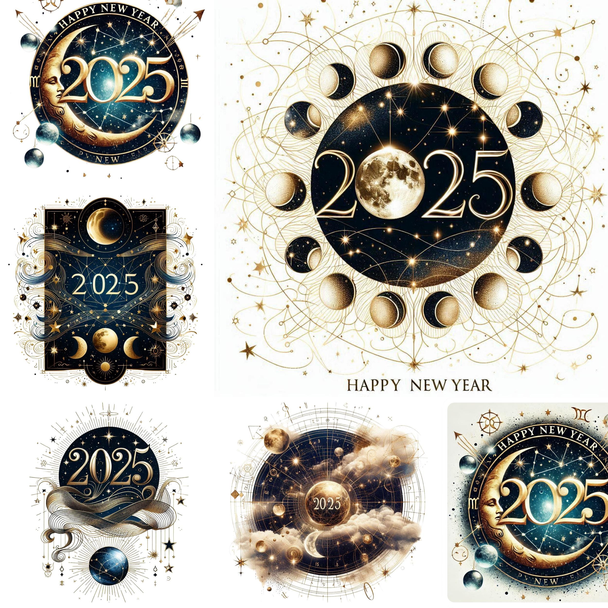 Celestial 2025 Gold Art Bundle New Year PNG Collection Zodiac Digital ...