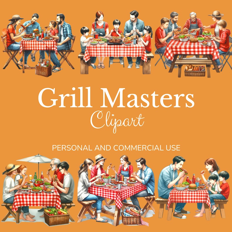 Watercolor BBQ Clip Art (40 Pngs) - Barbecue Graphics Set - Grill ...