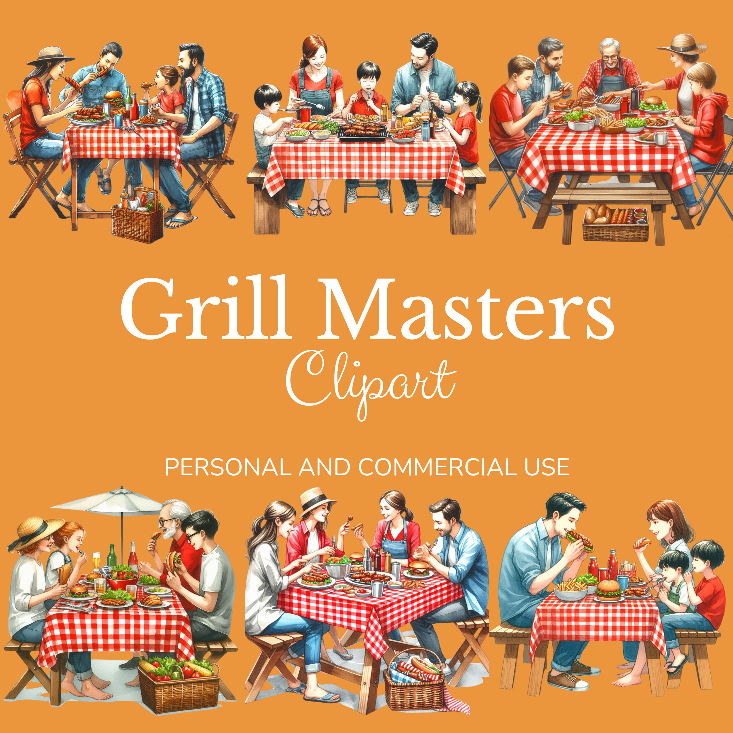 Watercolor BBQ Clip Art (40 Pngs) - Barbecue Graphics Set - Grill ...