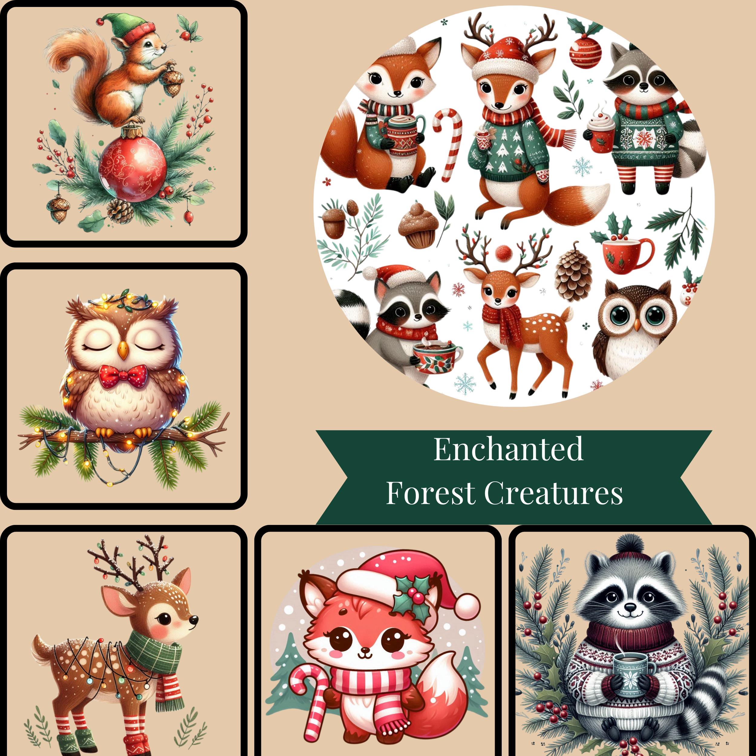 Christmas Woodland Animals PNG | Cute Forest Critters Clipart | Holiday ...