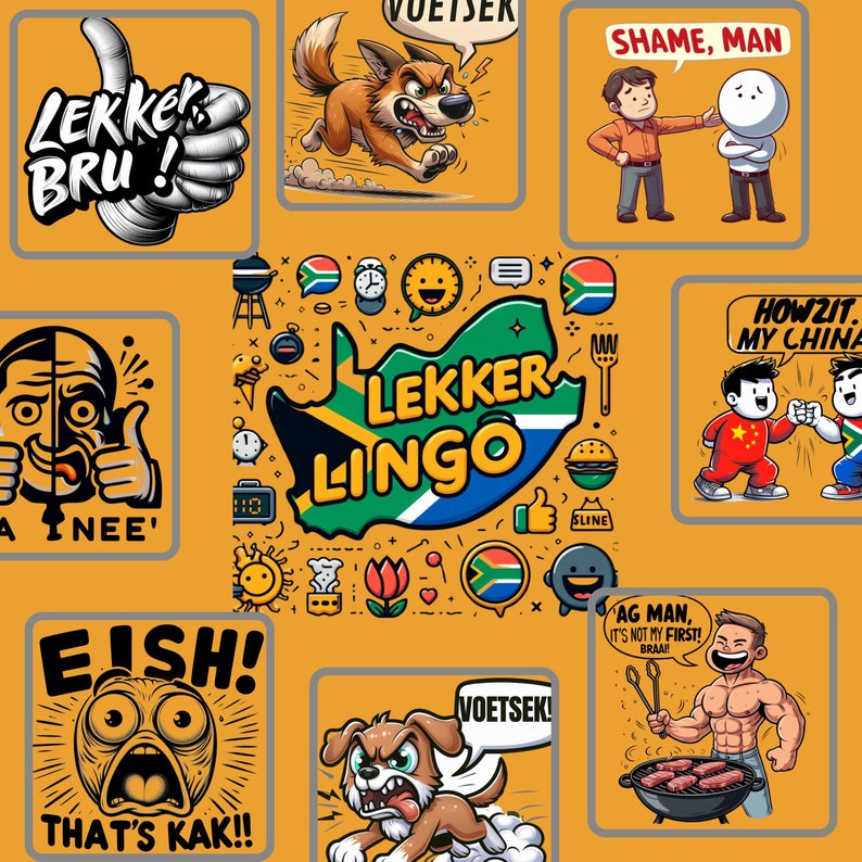 Lekker Lingo: Funny South African Sayings Clipart, PNG Graphics Pack ...