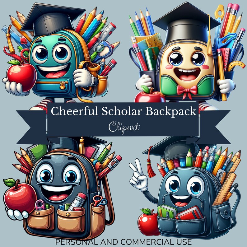 Back to School Clipart, Cute Backpack Character PNG, Transparent ...