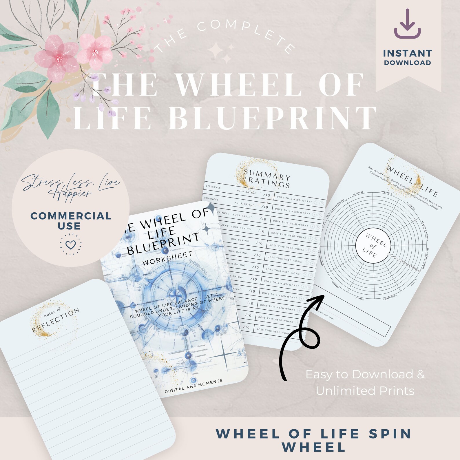 The Wheel of Life Blueprint Worksheet - Instant Download - Self ...