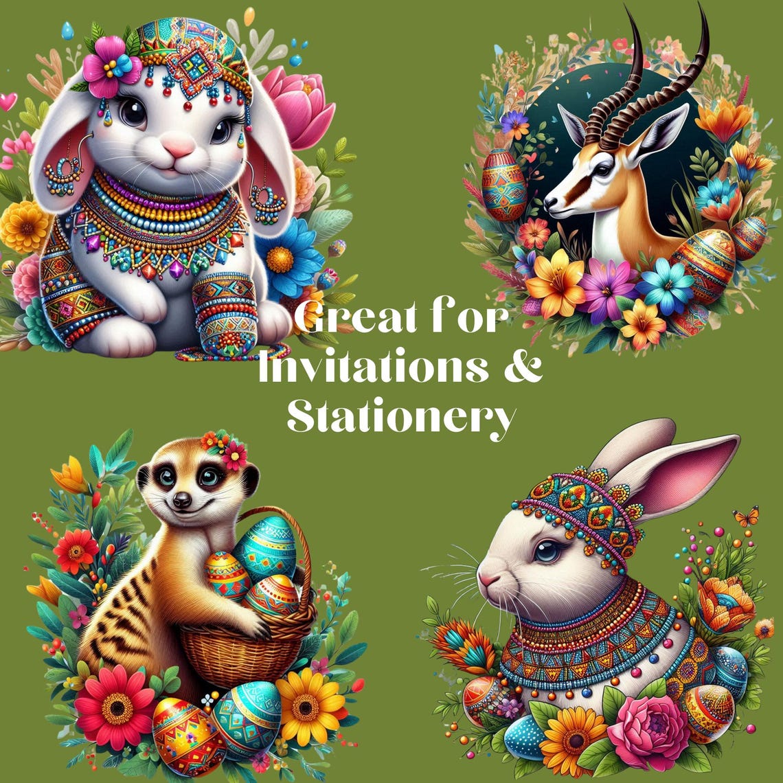 South African Easter Clipart Bundle: Meerkat, Springbok, Bunny (PNG) - Etsy