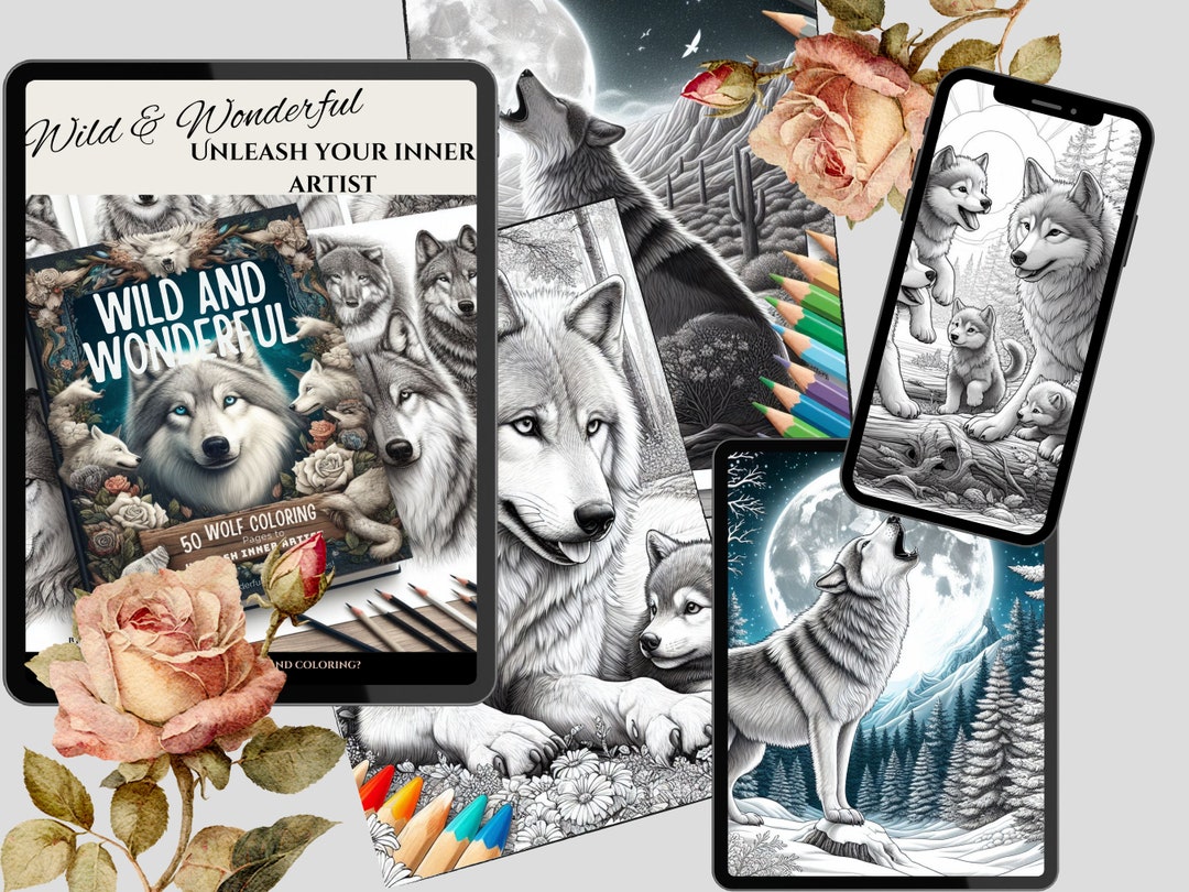 Wild Wolf Coloring Book: 50 Pages to Unleash Your Creativity! Instant ...