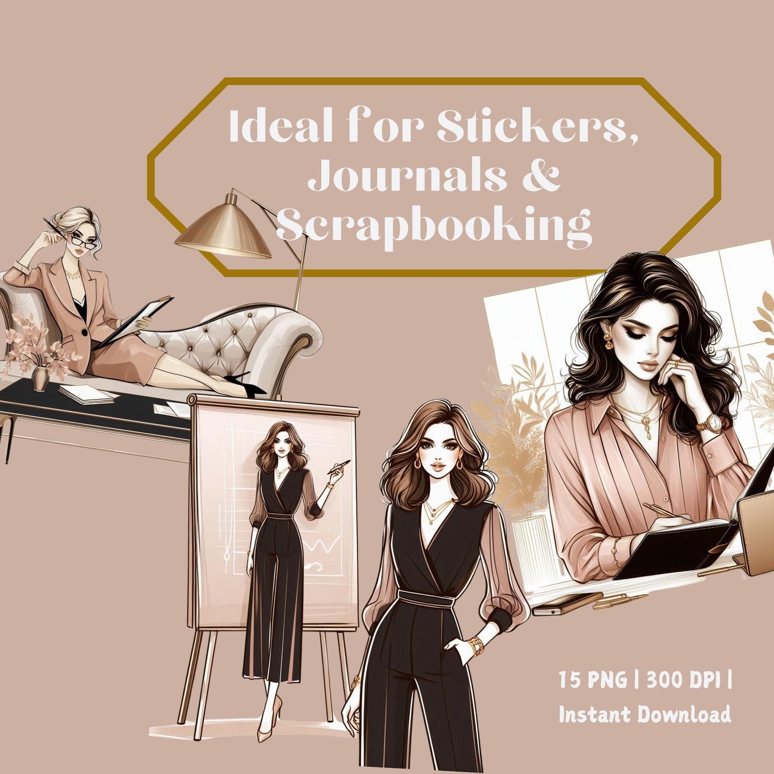 Boss Lady Clipart: Chic CEO, Blush Pink & Gold (15 Pngs) - Etsy