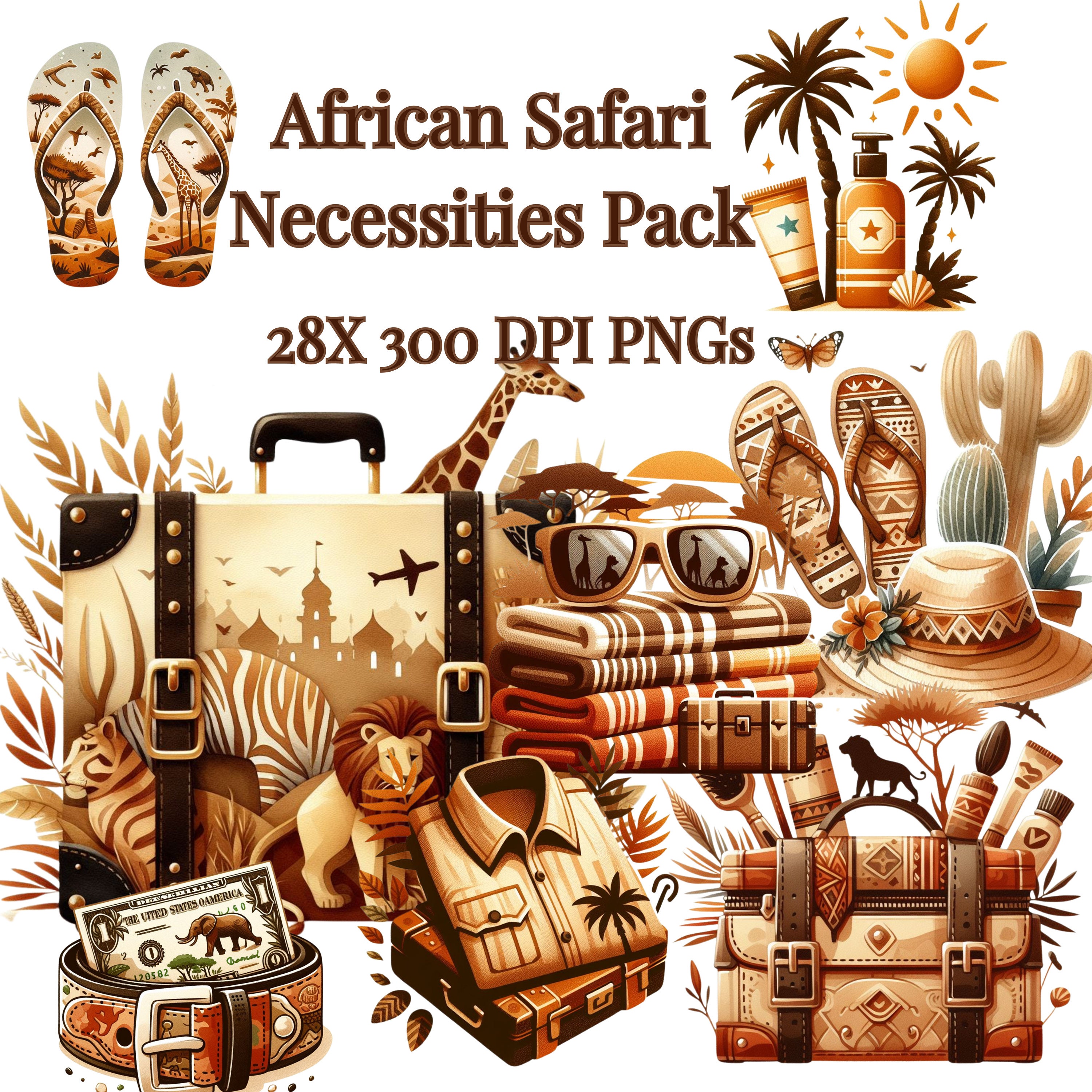 African Safari Necessities Pack - 28 Transparent Images Digital ...