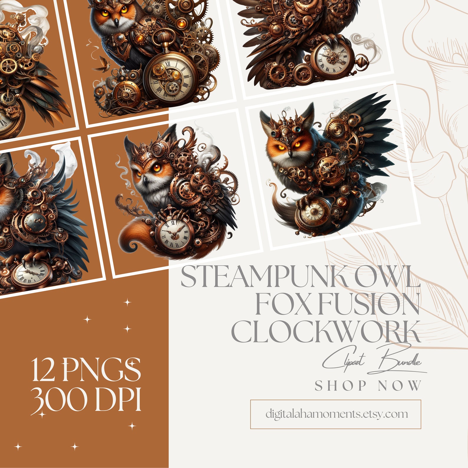 Steampunk Animal PNG | Clockwork Owl Fox Hybrid | Victorian Mechanical ...