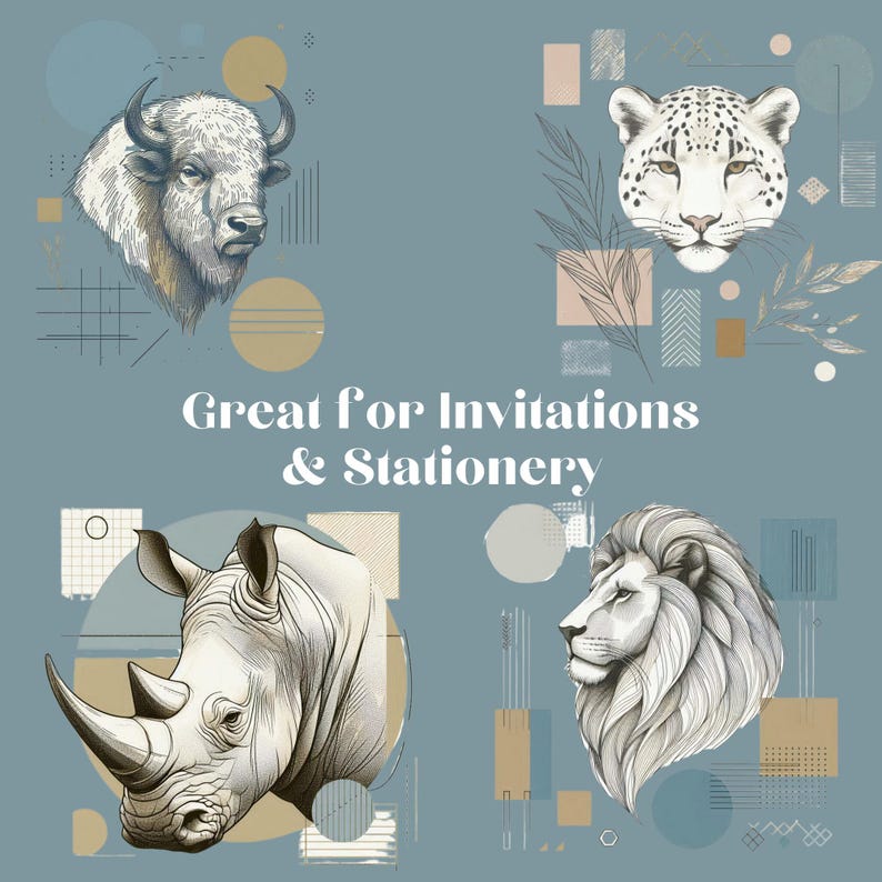 Big 5 Animal Head Clipart: Modern Safari Line Art (digital Download) - Etsy