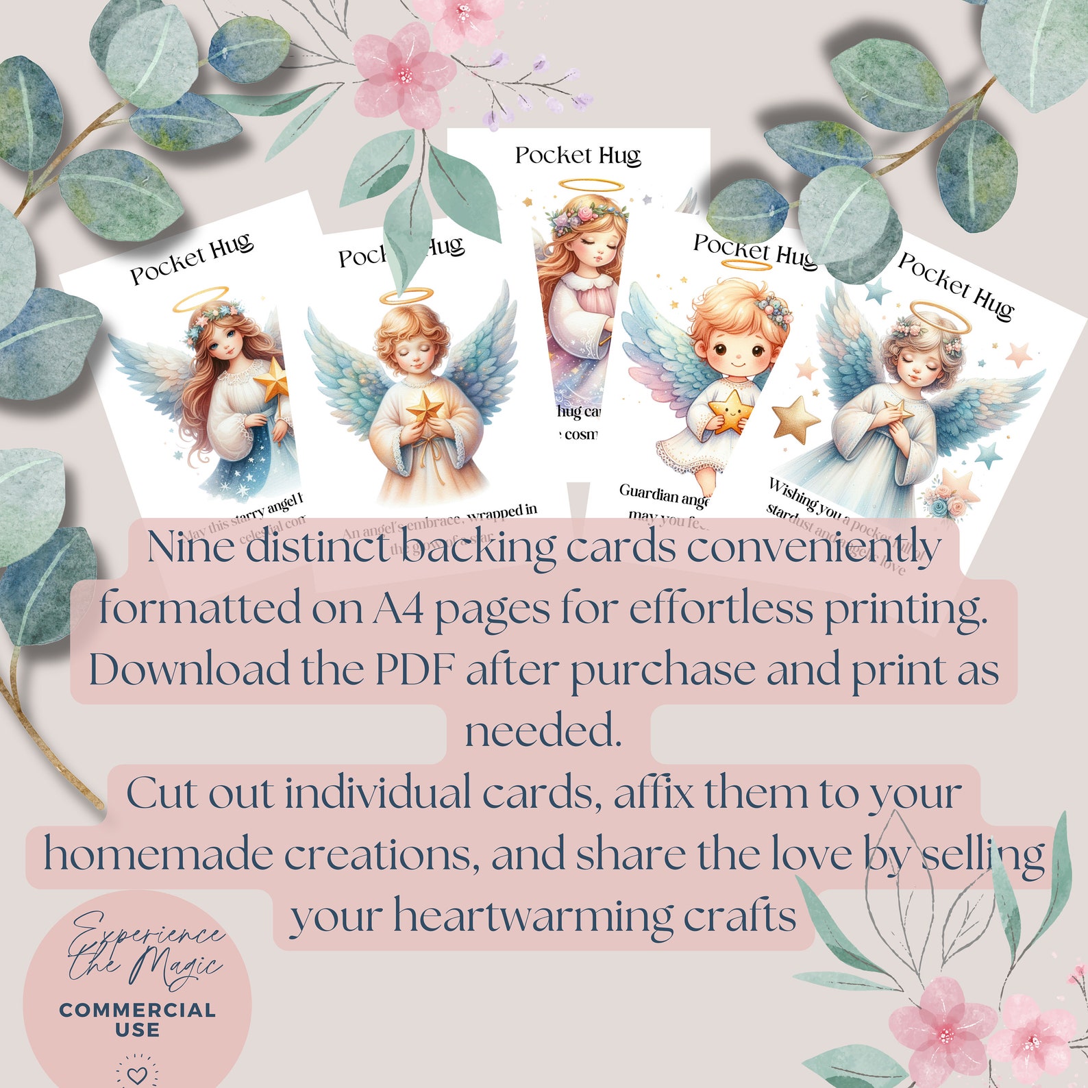 Angel Wing Pocket Hug Cards: Watercolor Printable (digital Download) - Etsy