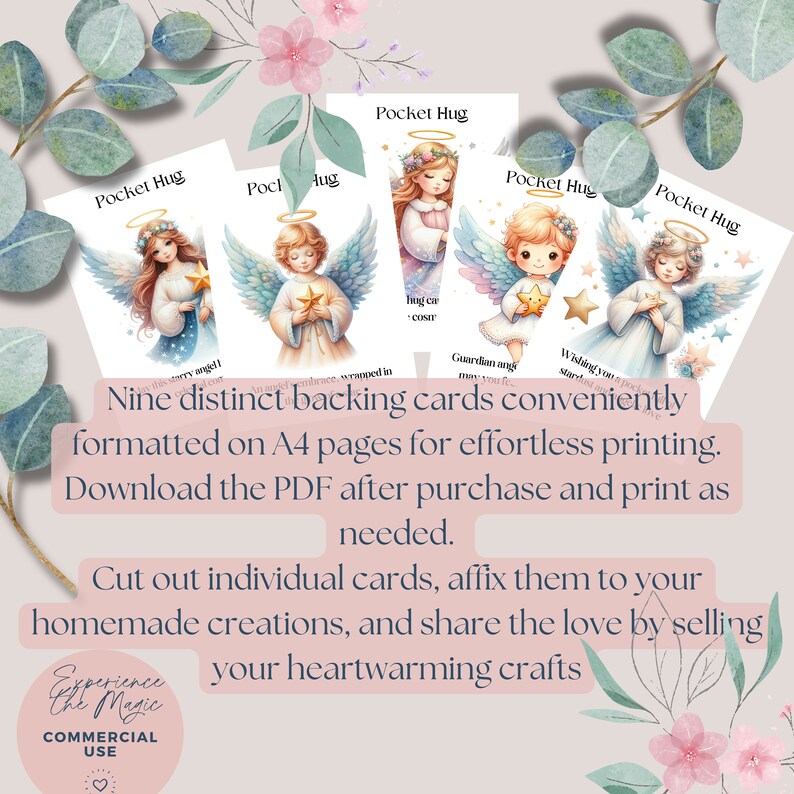 Pocket Hug Card Digital Printable - Angel Wing Hugs - 9 Pocket Hug Card ...