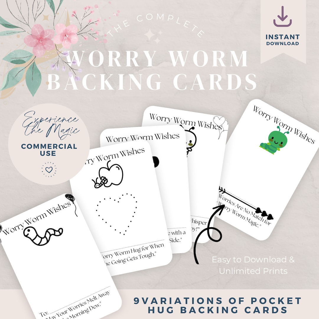 Pocket Worm Hug Worry Worm Thinking of You Anxiety Gift Digital ...