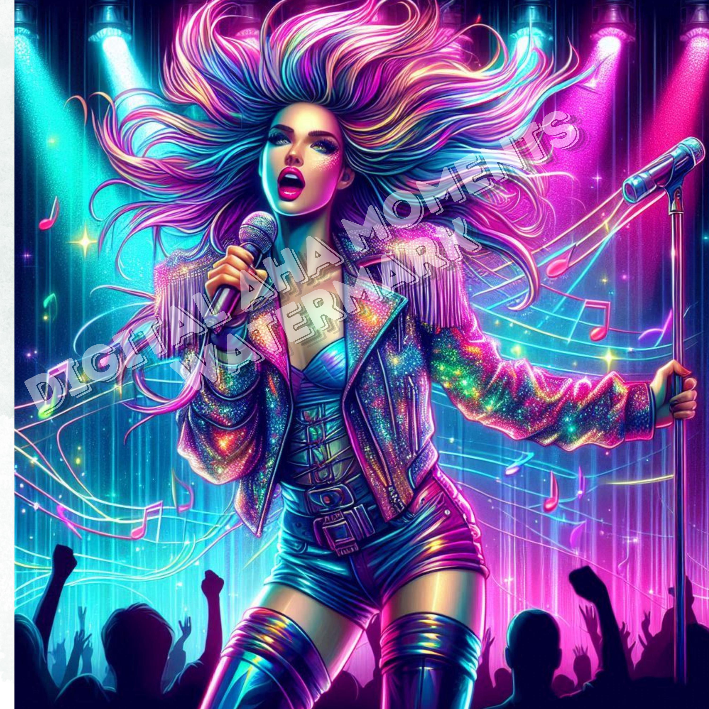 Pop Singer Clipart: Neon Diva PNG Images (digital Download) - Etsy