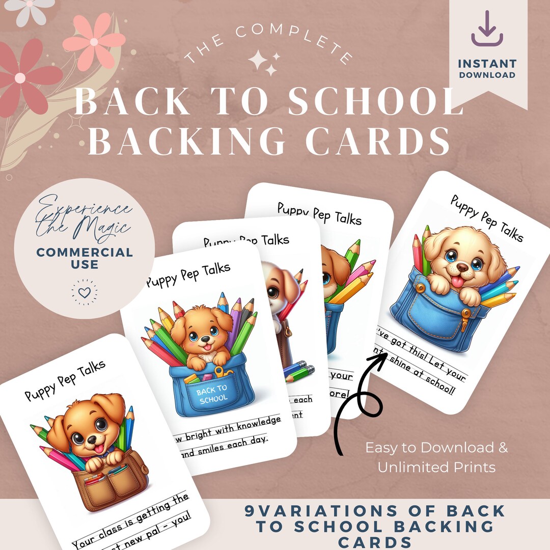Pocket Hug Card Back to School Backing Cards - Cute Puppy Motivational ...