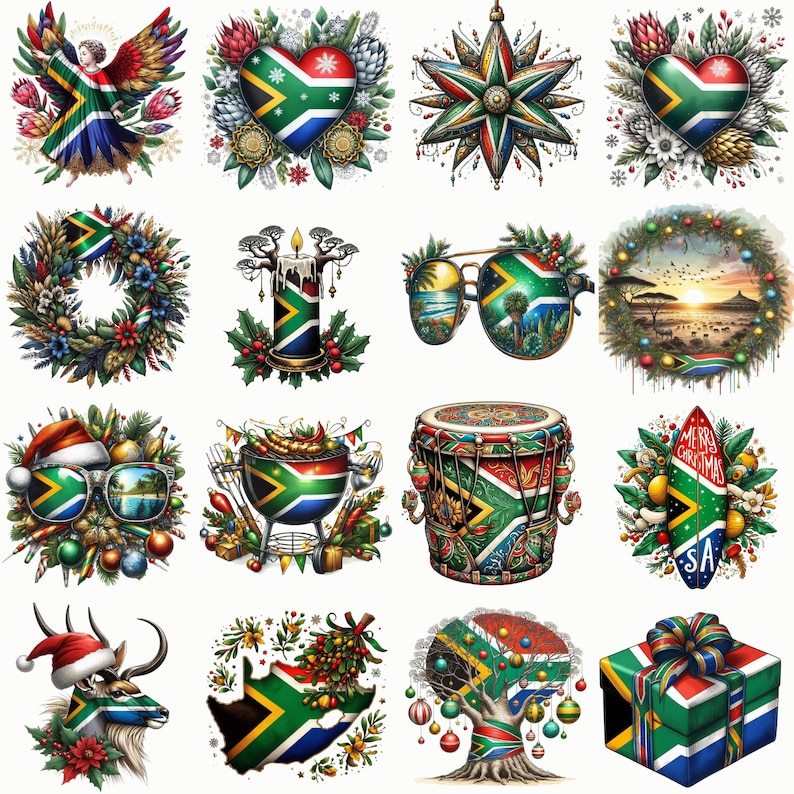 South African Christmas Clipart Bundle Vol.1 | 50 Pngs | Flag & Colours ...