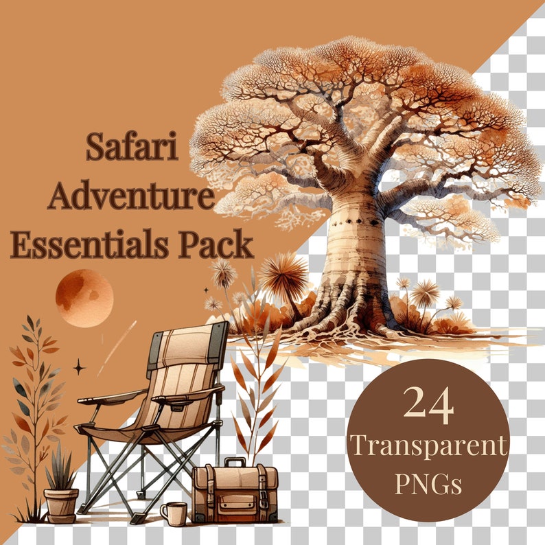 Safari Adventure Clipart Essentials Pack - 24 High-resolution Pngs ...