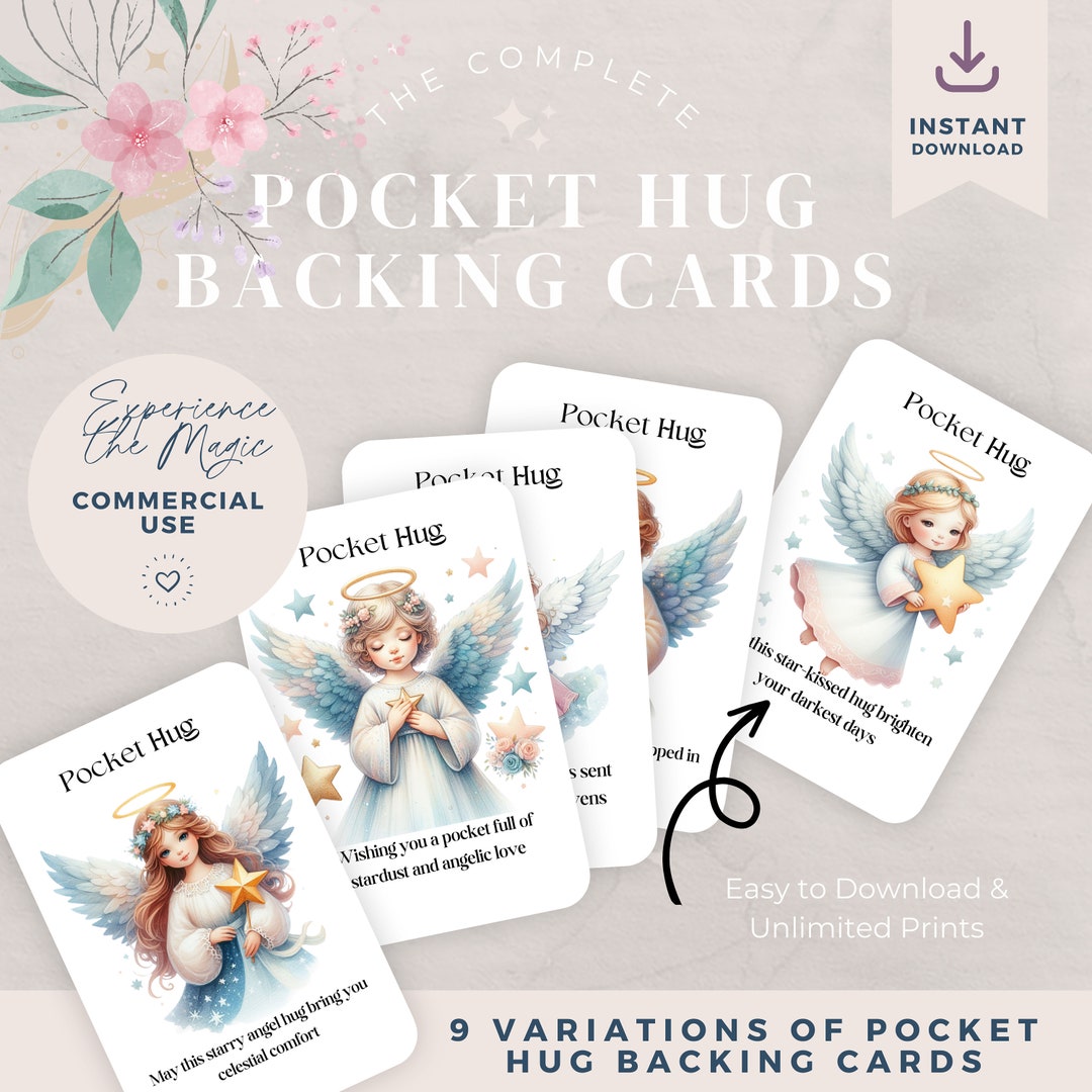 Digital Printable - Angel Wing Hugs - 9 Pocket Hug Card Instant ...