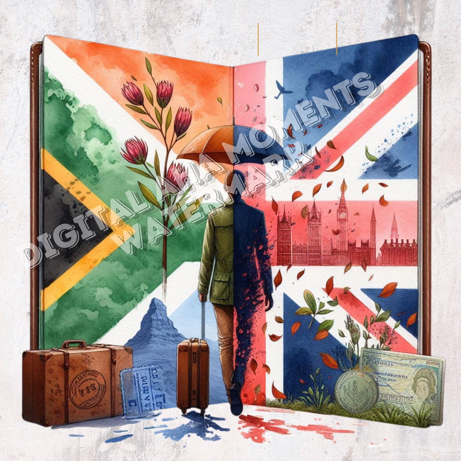 South Africa UK Migration PNG | Watercolor Emigration Art | Safari to ...