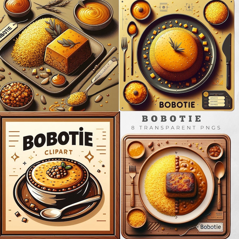 Traditional South African Bobotie Clipart Bundle 8 PNG Images Modern ...