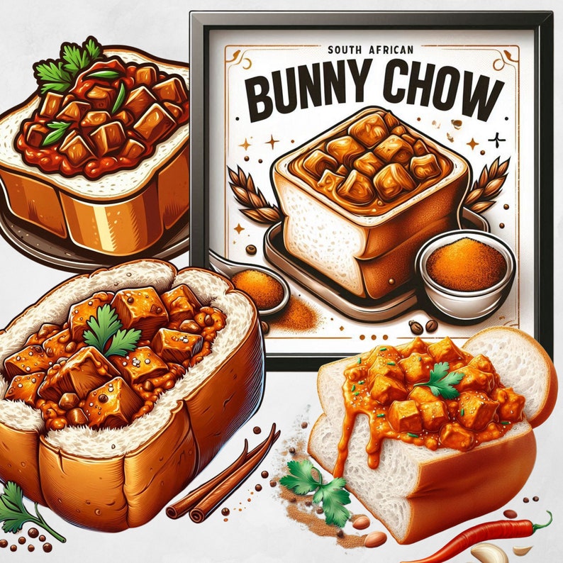 Traditional South African Bunny Chow Clipart Bundle 8 PNG Images Modern ...
