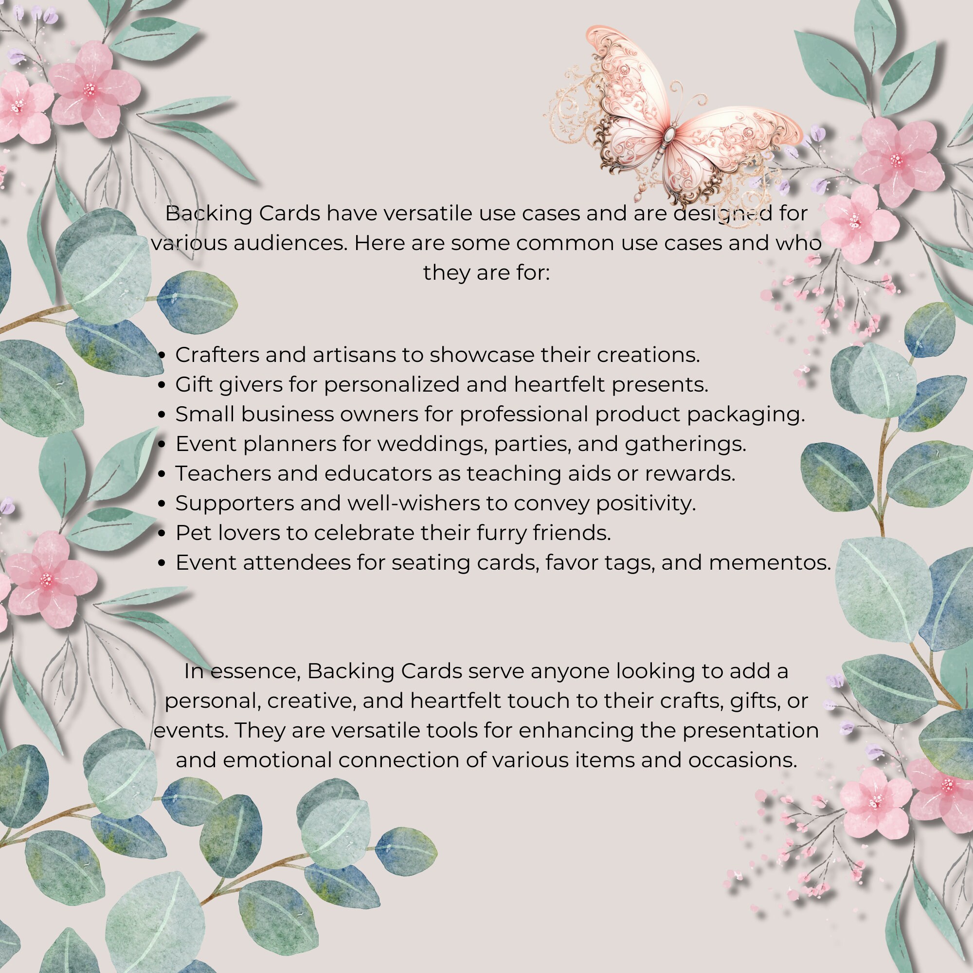 Backing Cards, Printable Templates for Small Business, Custom Display ...