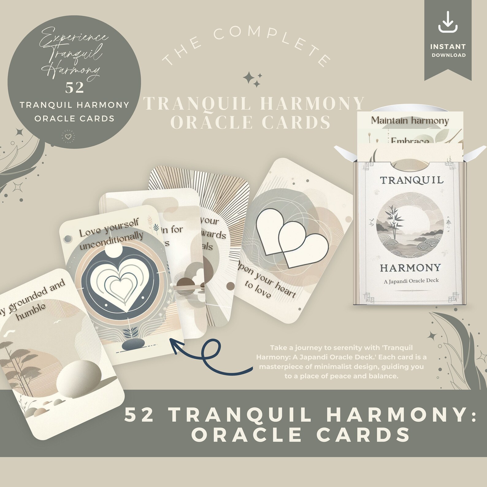 Tranquil Harmony: Japandi Oracle Deck - 52 Card Set, PDF Guidebook ...