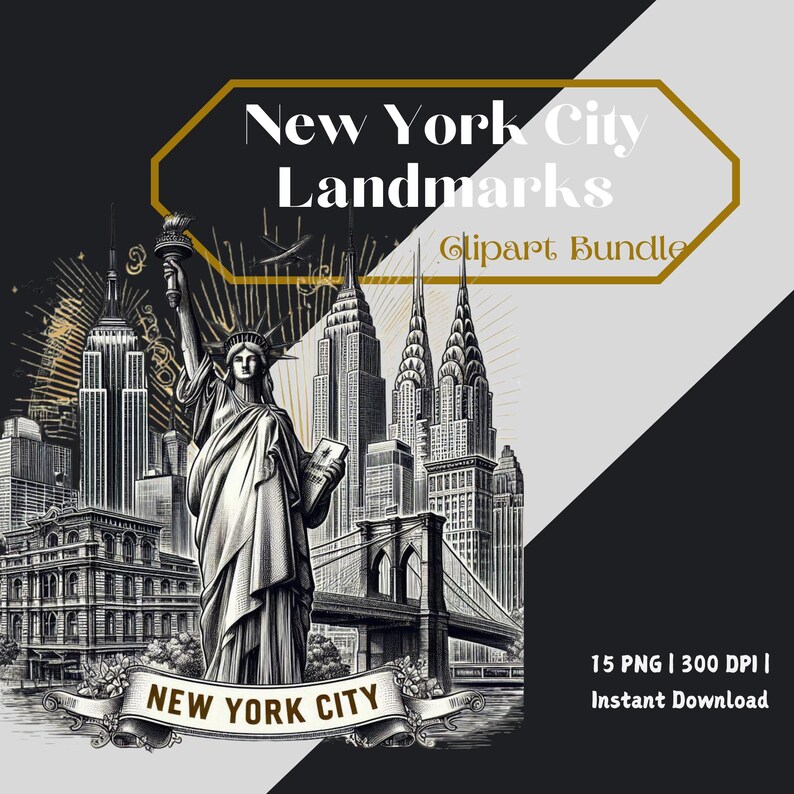 New York City Landmarks Clipart Bundle | Statue of Liberty, Empire ...