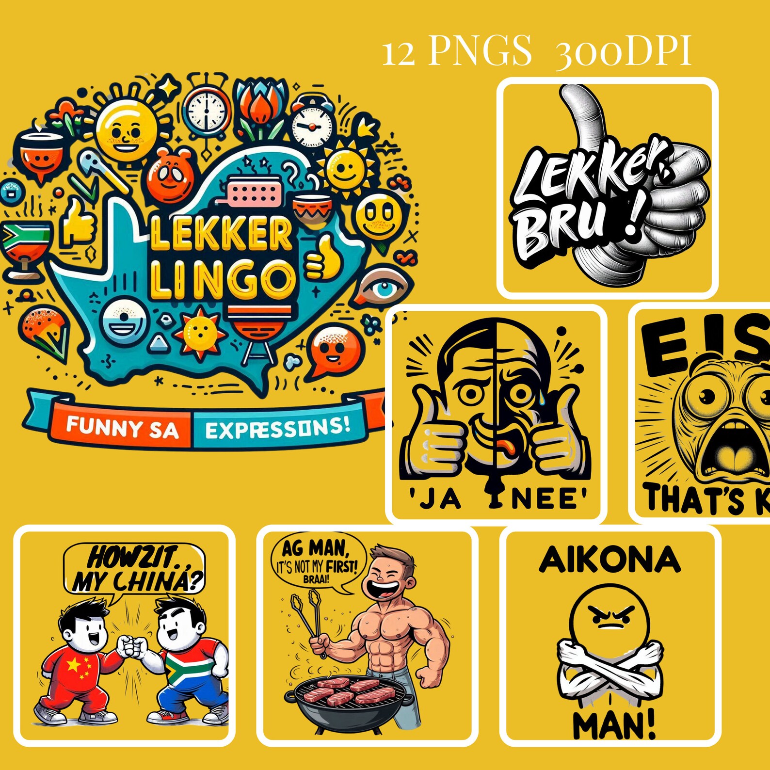 Lekker Lingo: Funny South African Sayings Clipart, PNG Graphics Pack ...