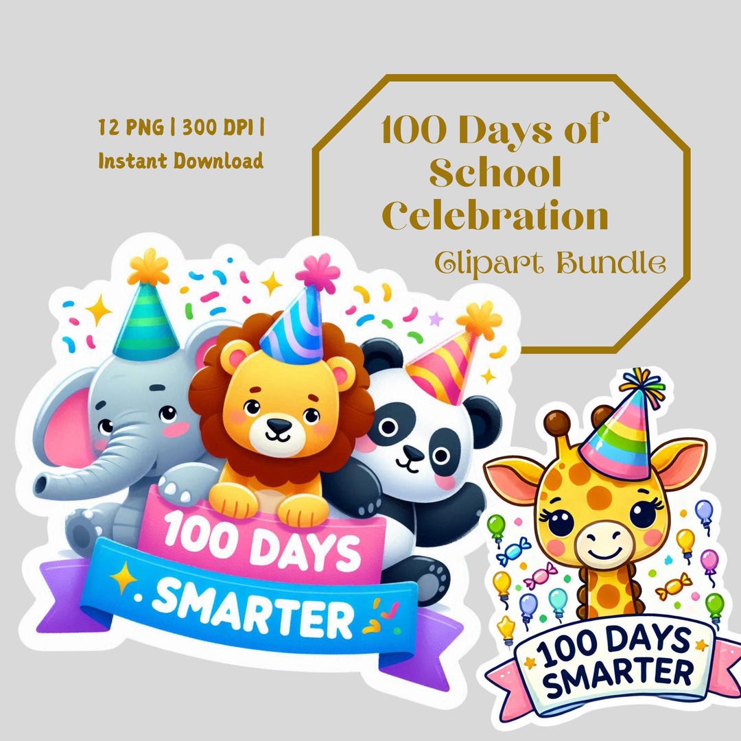 100 Days Smarter Clipart - 100th Day of School - Kids Digital Download ...