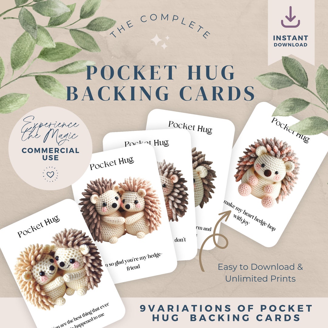 Happy Hedgehuggers - Pocket Hug Backing Cards With Crochet Hedgehogs ...
