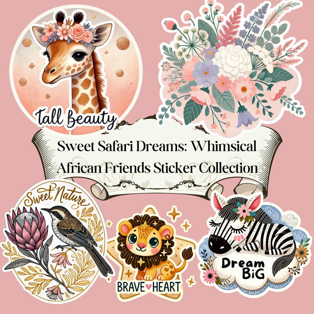 African Safari Stickers | Sweet Animal Planner Set | Watercolor ...