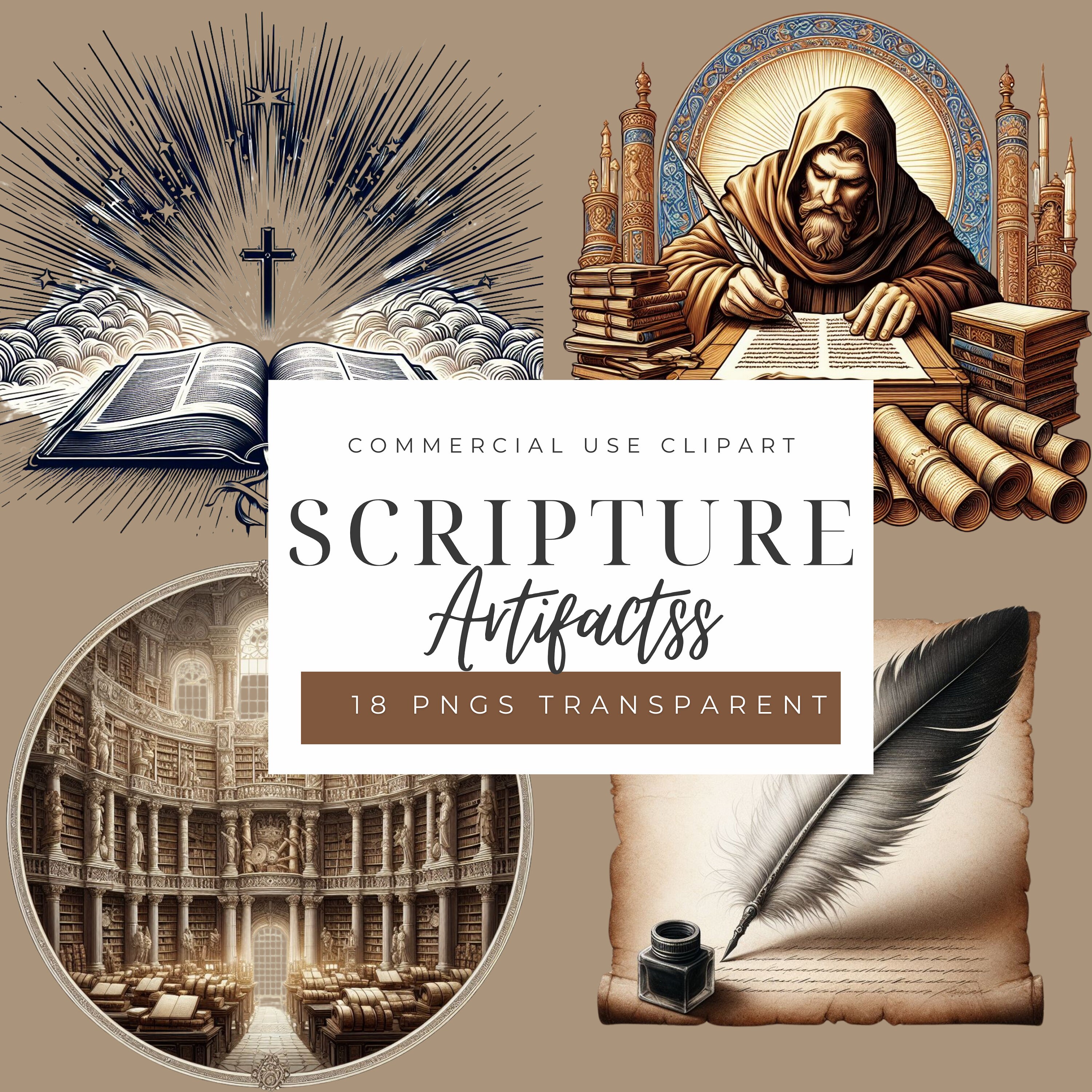 Divine Scrolls: Scripture Artifacts Clipart Bundle 18 Transparent Pngs ...