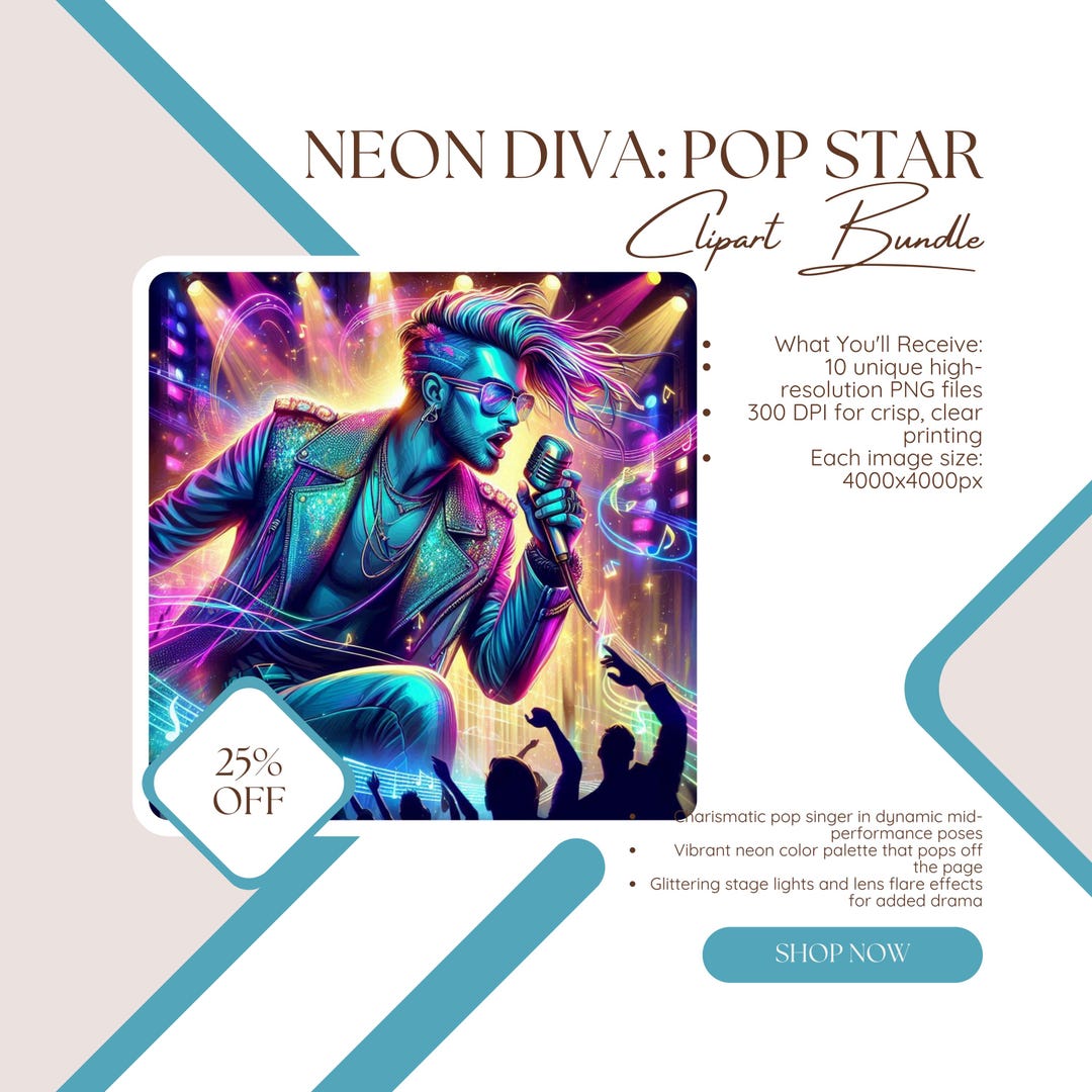 Pop Singer Clipart: Neon Diva PNG Images (digital Download) - Etsy